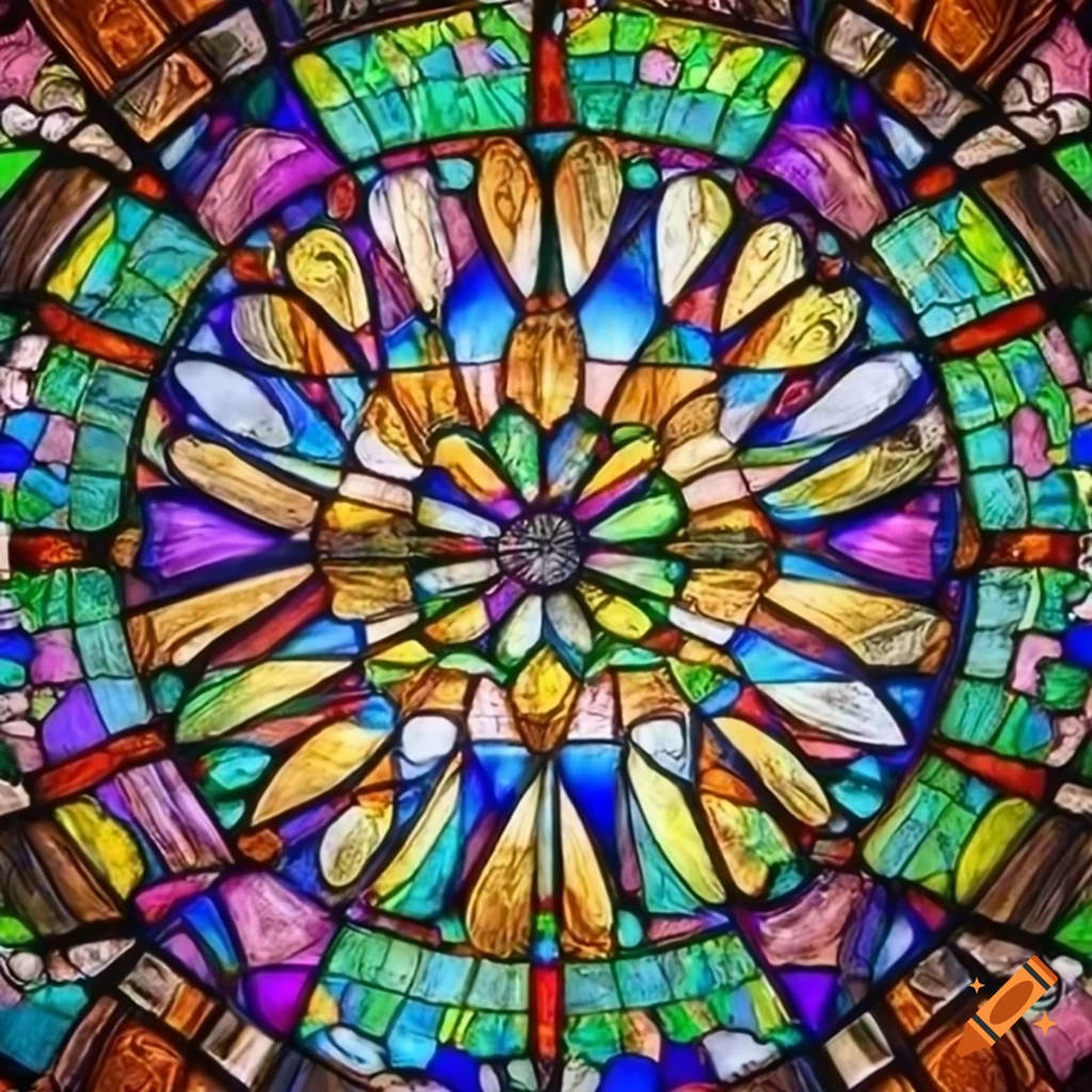 Gleaming bright light cathedral sunray stained glass