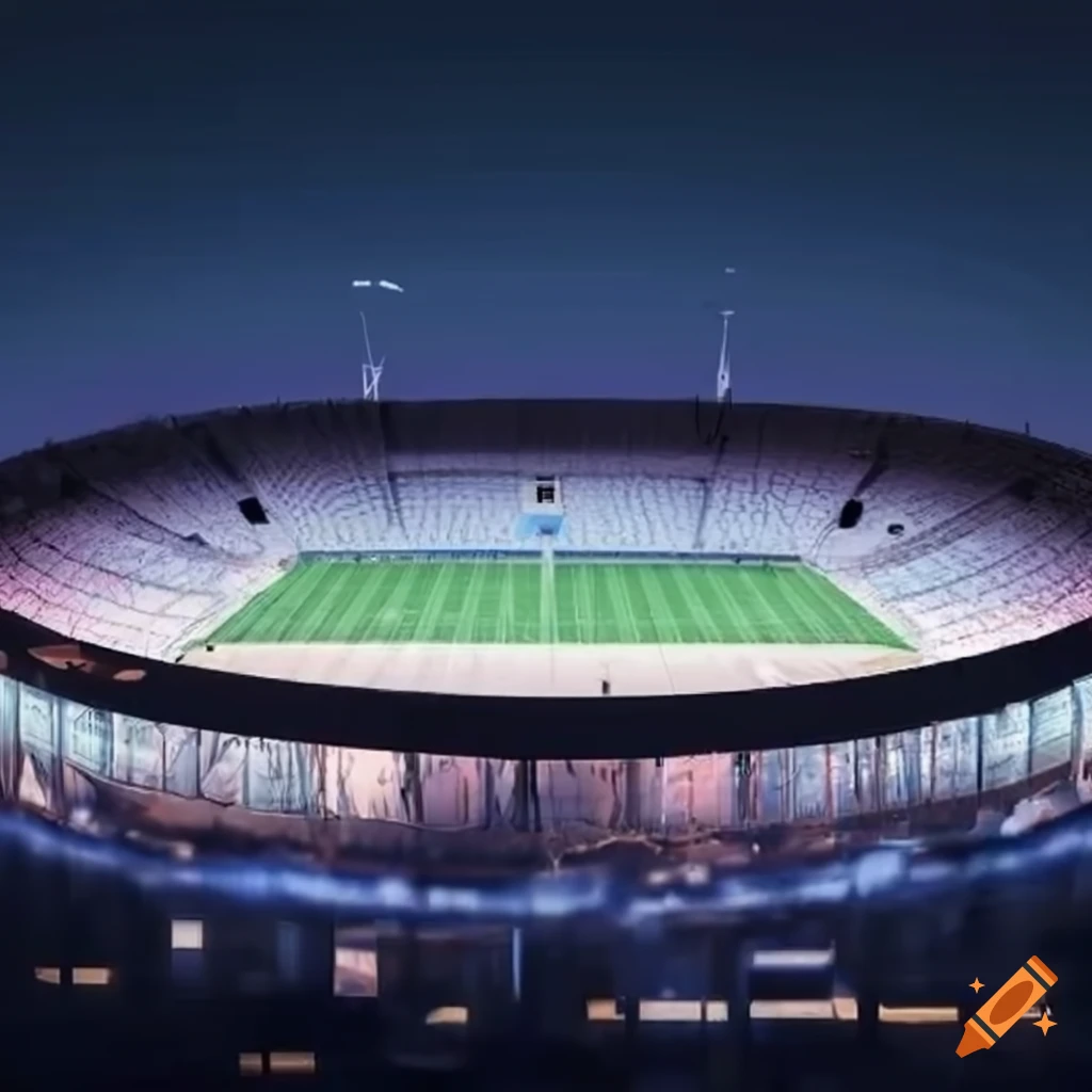 Stadium rendering of a round gray stadium on Craiyon