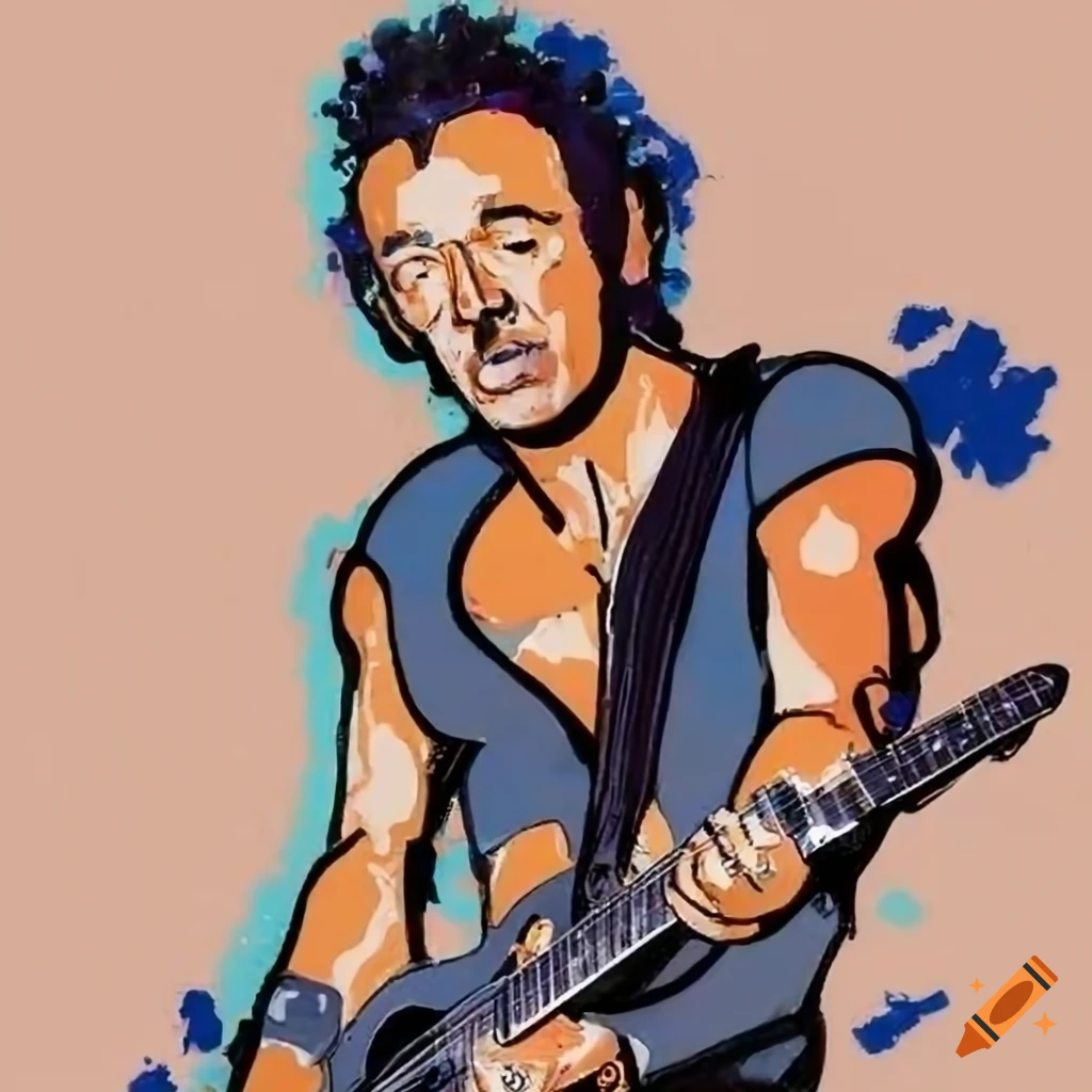 Bruce springsteen playing on fender electric guitar, illustration by ...