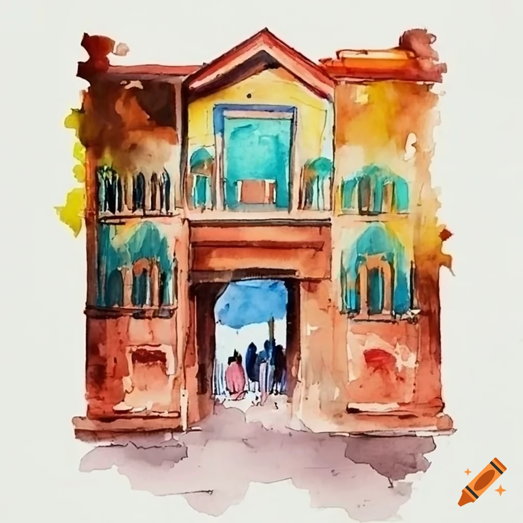 Kerala school gate watercolor