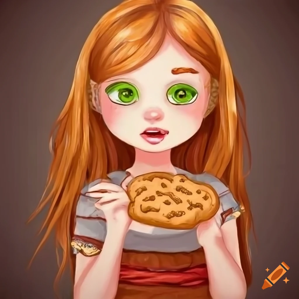 Blonde/ginger girl with long hair and green eyes baking cookies