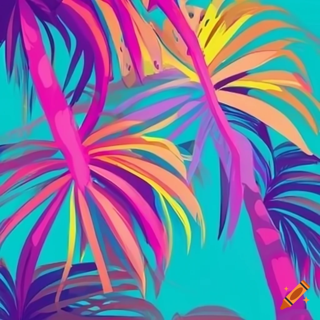 Vector images vibrant colors palm trees