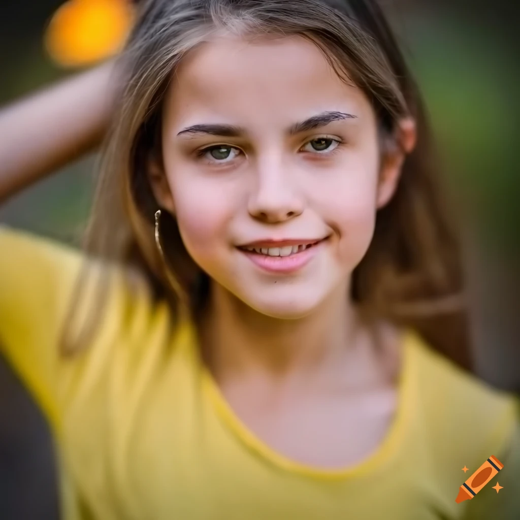 Portrait of a spanish girl, age 15, grey eyes, 35 mm lens, photography ...