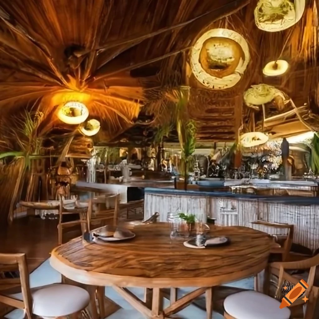 Restaurant avec un intérieur tropicale