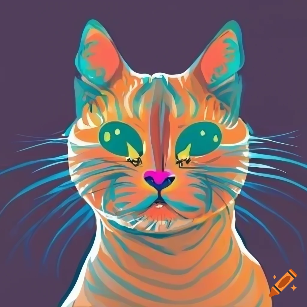 Cat with a mustache vector image vibrant colors on Craiyon