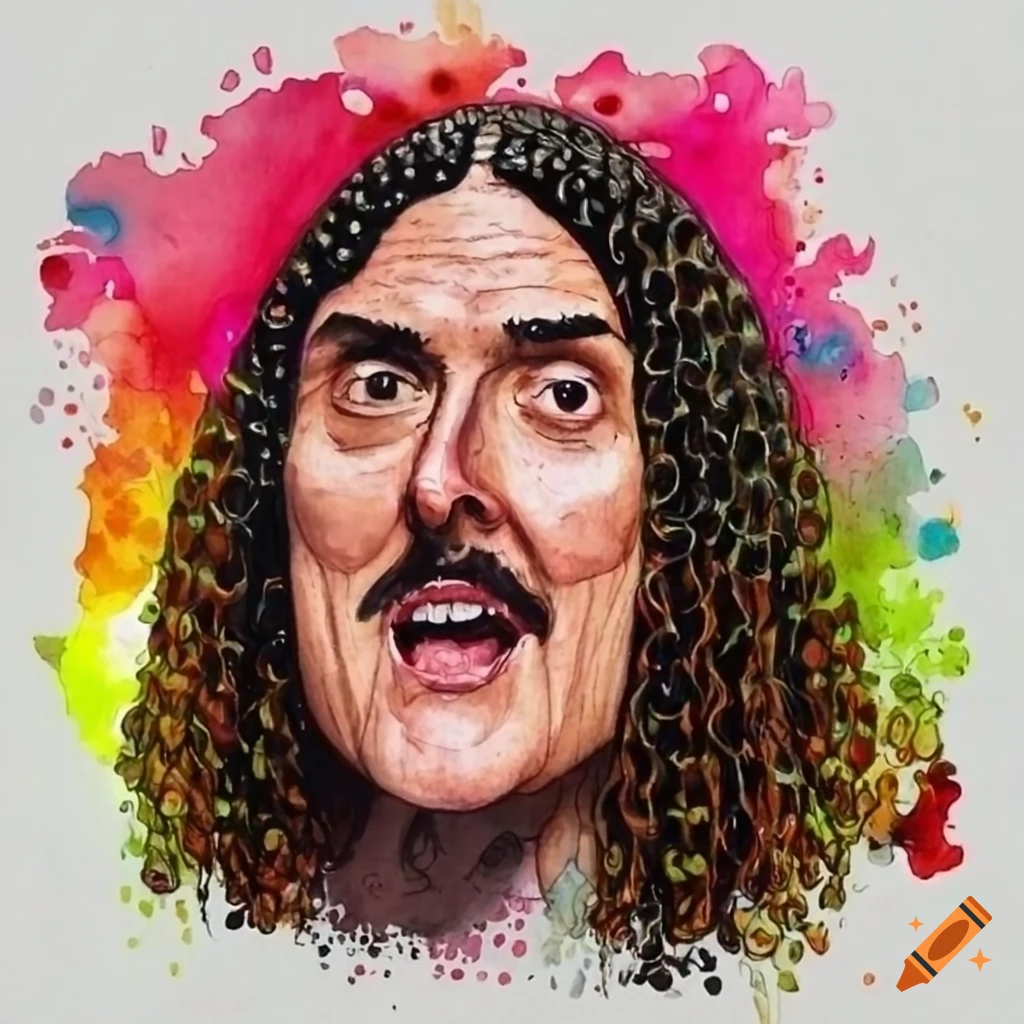 Weird Al Yankovic psychedelic art prismacolor drawing on Craiyon