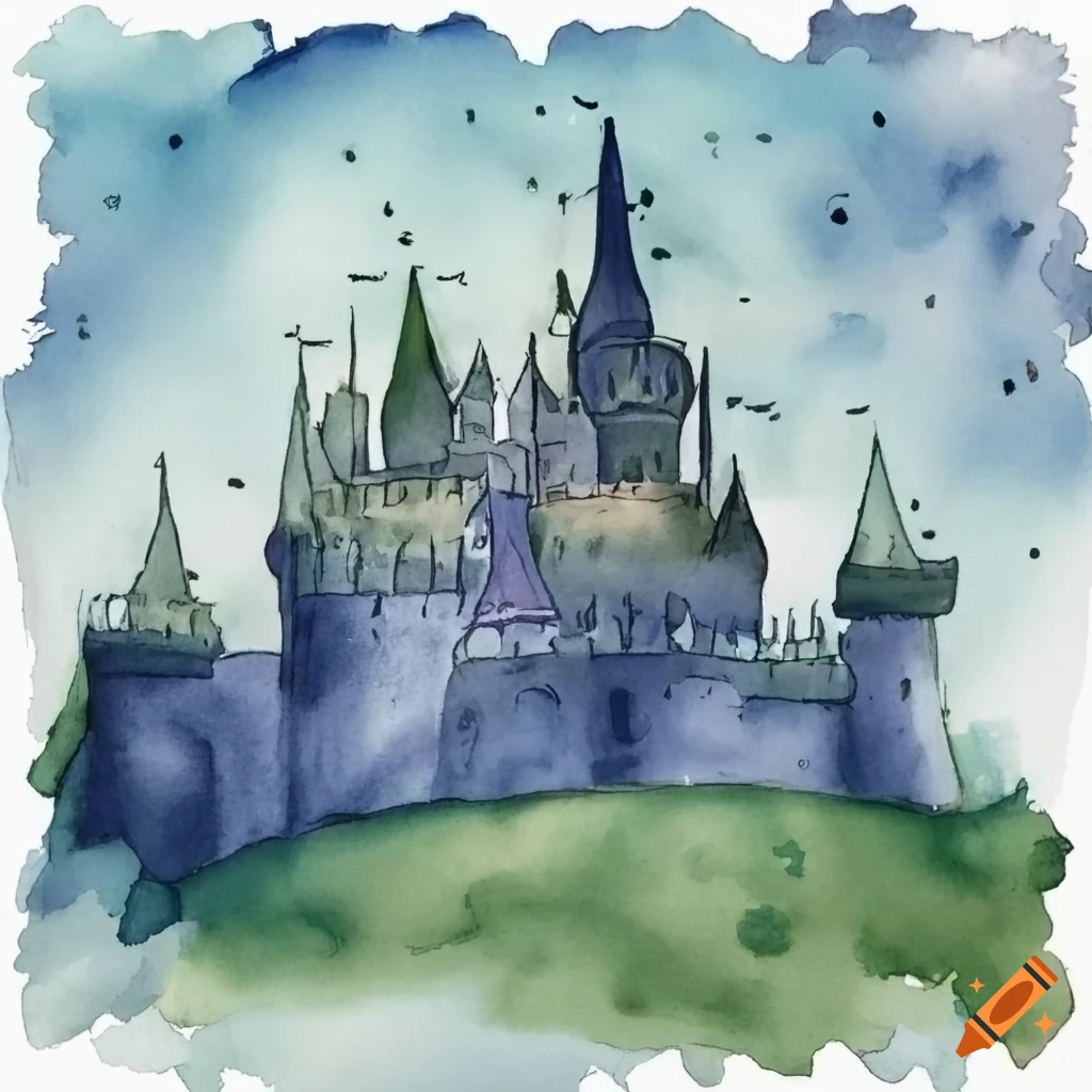 A watercolor painting of a castle in a fantasy setting on Craiyon