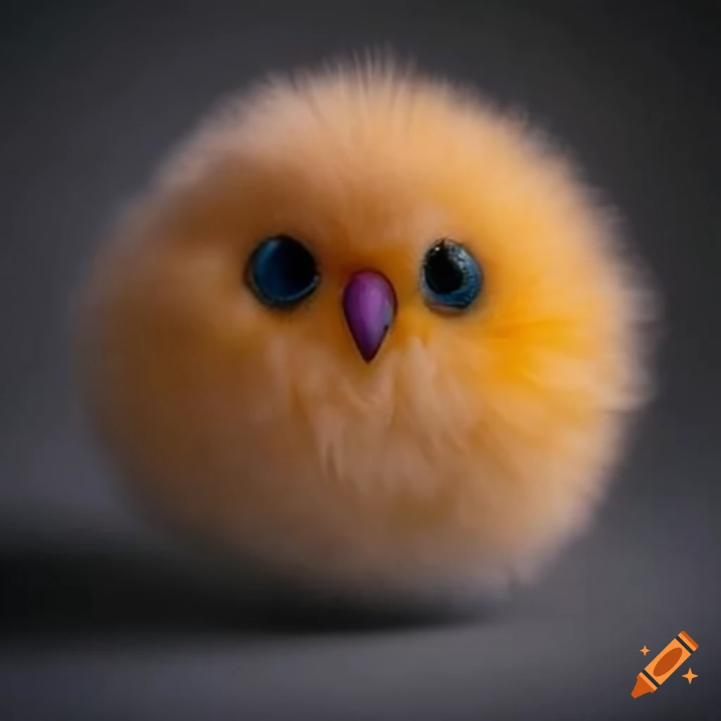Fluffy bird ball with saucer eyes