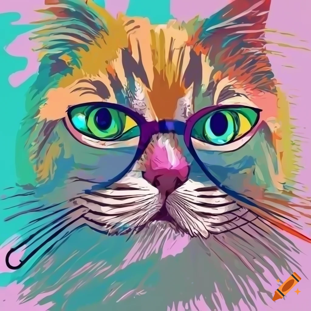 Cat with a mustache vector image vibrant colors