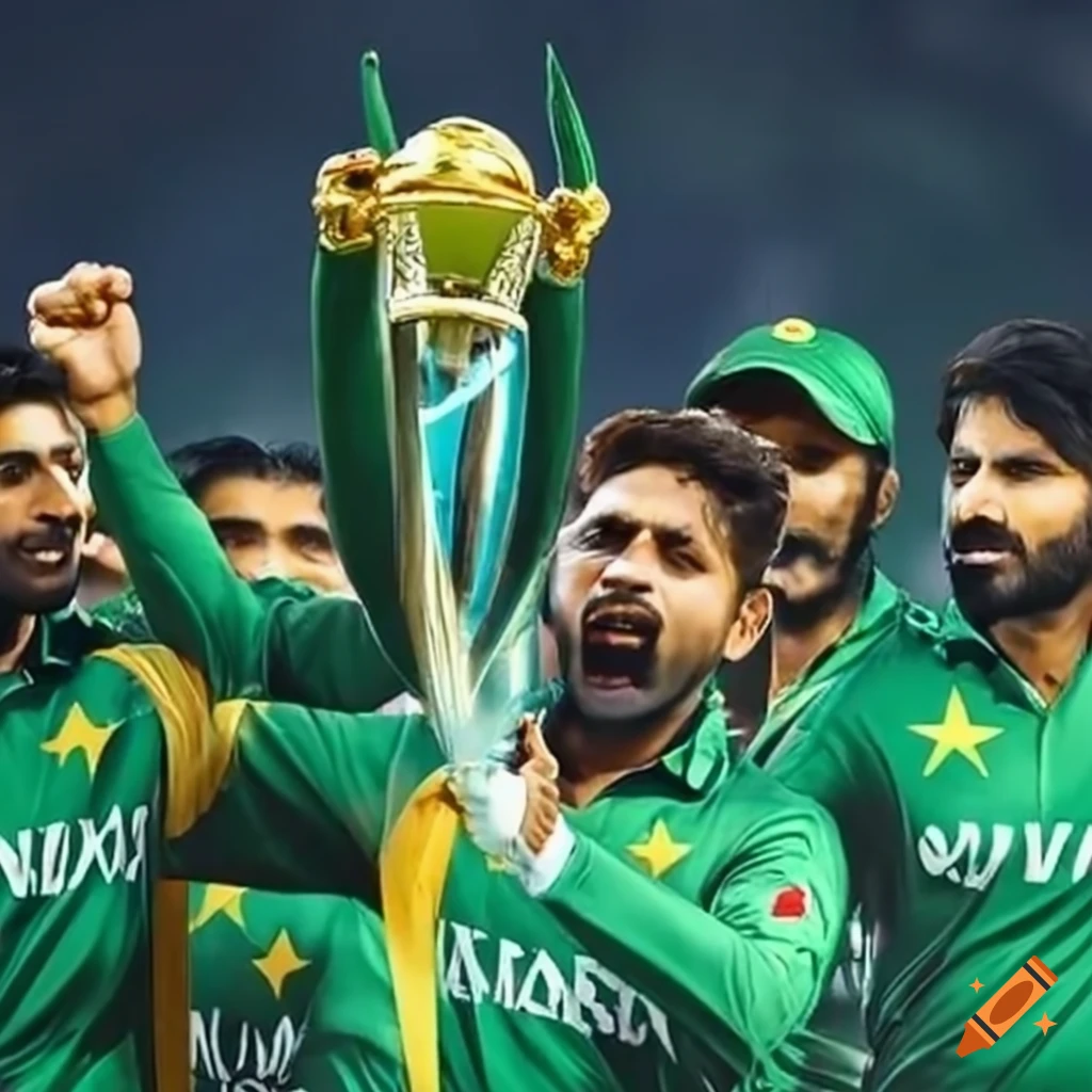 Pakistan cricket team holding world cup trophy on Craiyon