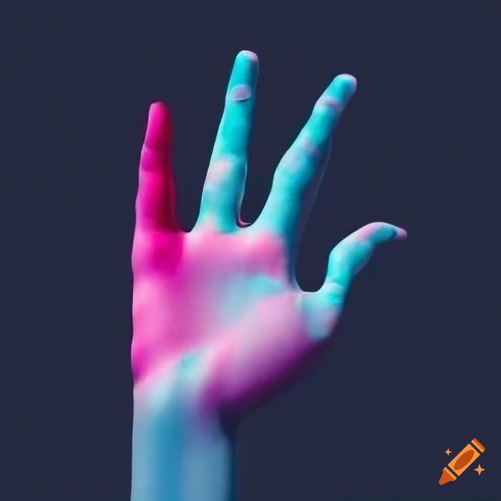Pink and blue hand on Craiyon