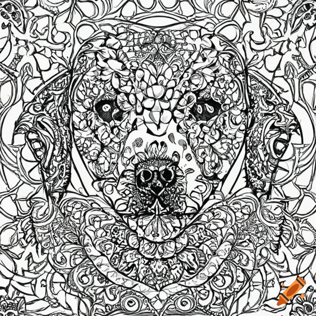 Coloring book for adults, dog , clear line art, mandala --ar - 2:5