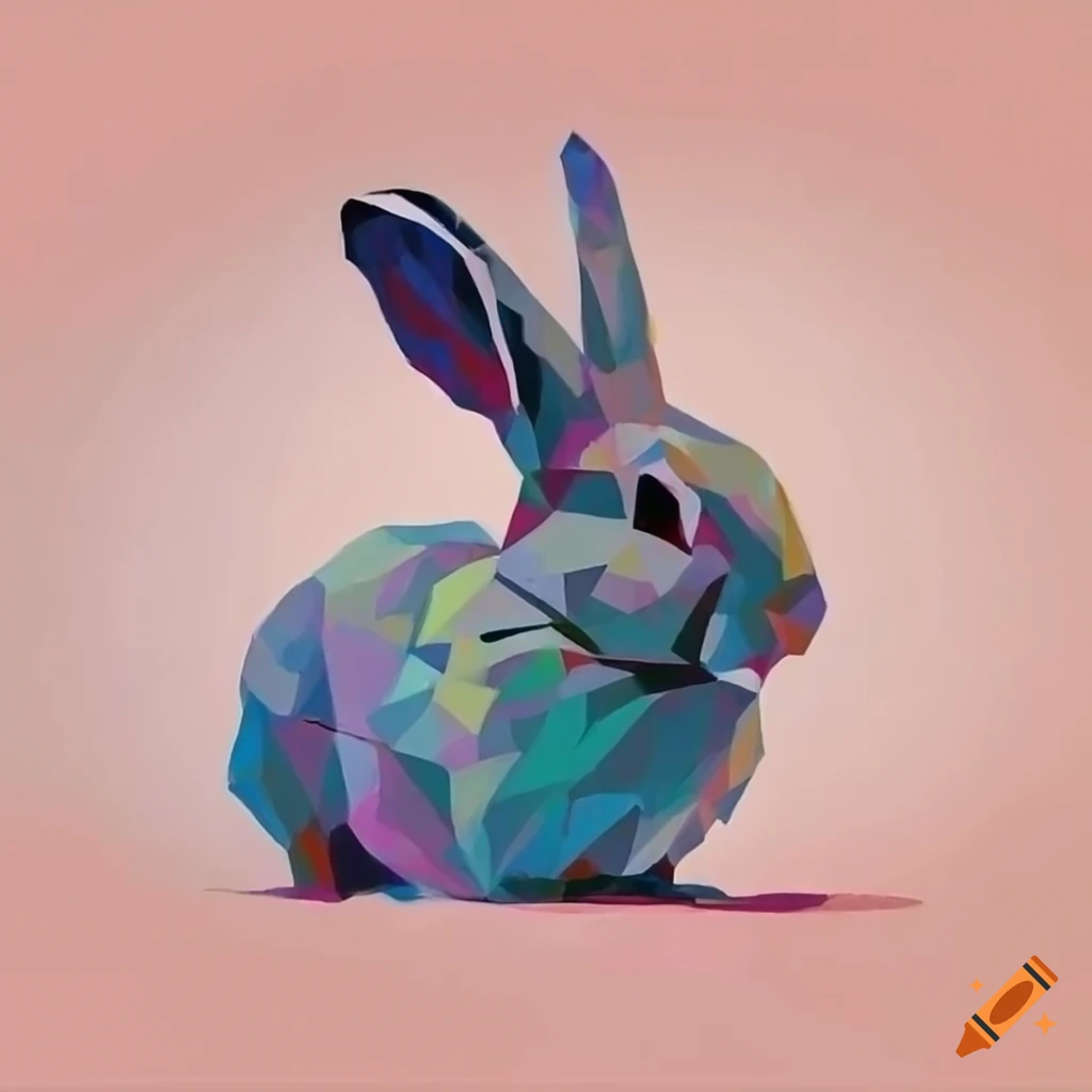 A colorful rabbit painting with geometric shapes and soft hues