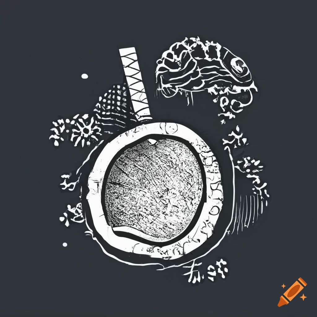 Vector image monochrome travel postal stamp cocktail coconut