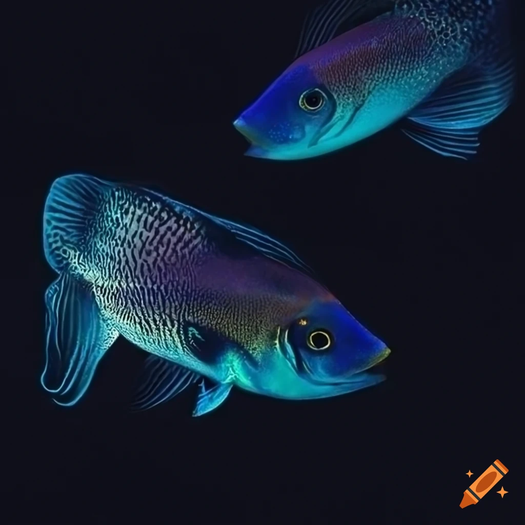 Two fishes in dark night