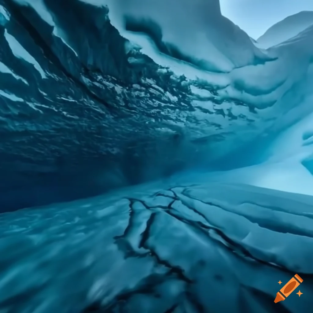 Crack in the antarctic ice sheet reaching the bottom on Craiyon