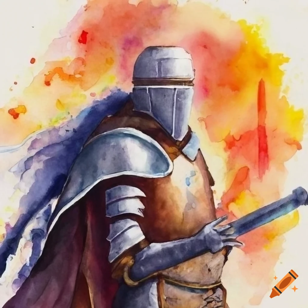 A watercolor painting of a knight character in a fantasy setting on Craiyon