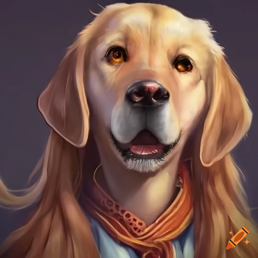 Female, Anthropomorphic golden retriever, wearing clothing, anime ...