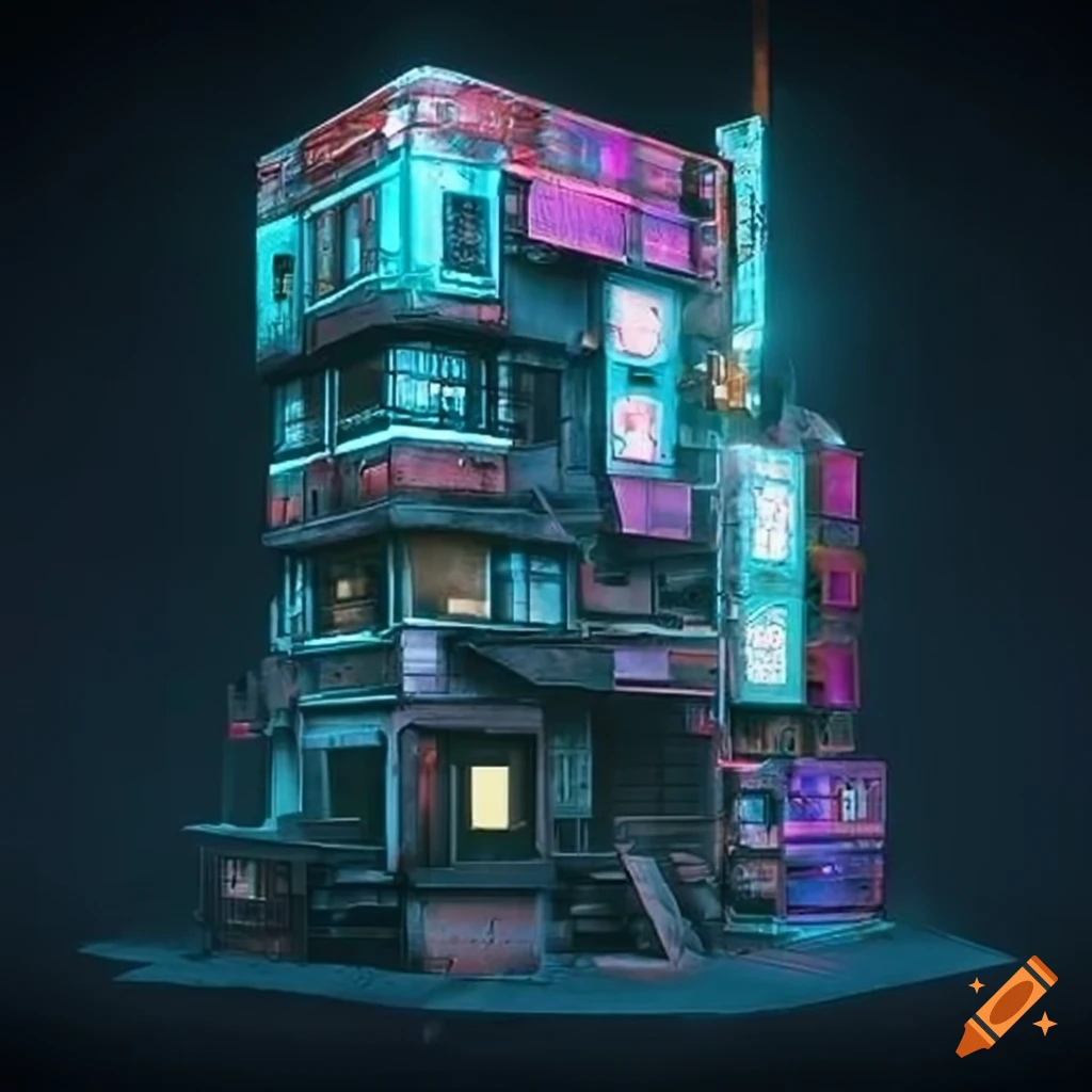 Cyberpunk dystopian housing unit, japanese themed