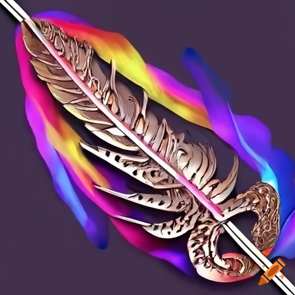 A shiny, vibrant feather made of molten metal. anime style on Craiyon