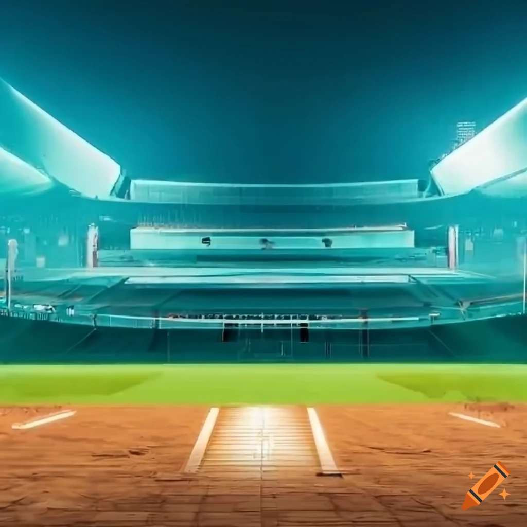 On baseball field modern stadium, stage view, sunny day, photorealistic ...