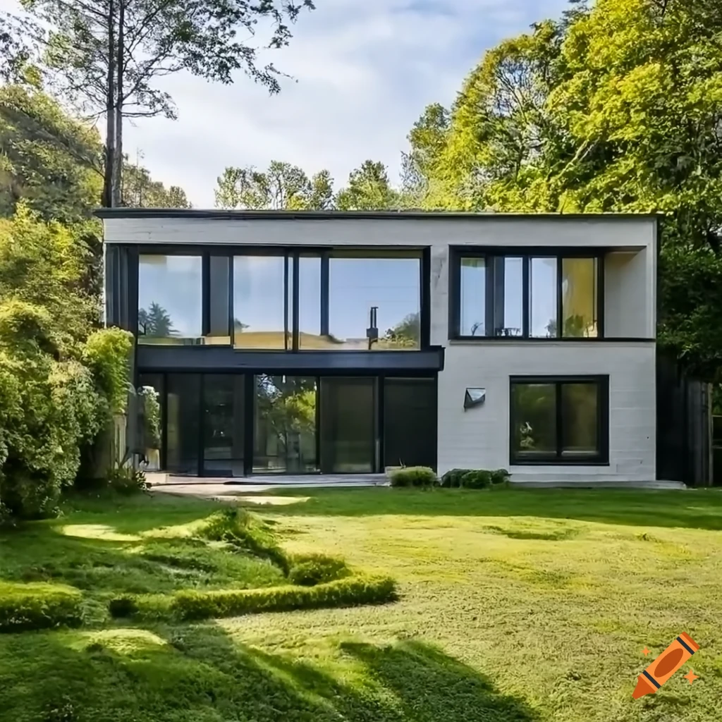 A modern house surrounded and full of moss on all sides, professional ...