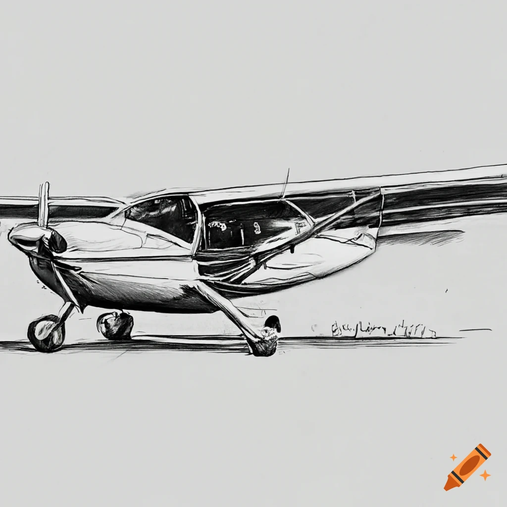Drawing of a cessna 172 in black and white on Craiyon