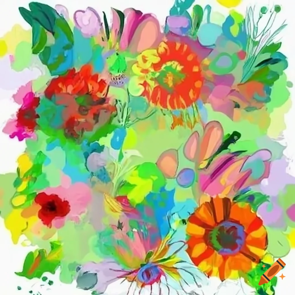 Funky floral garden with lush greens on Craiyon