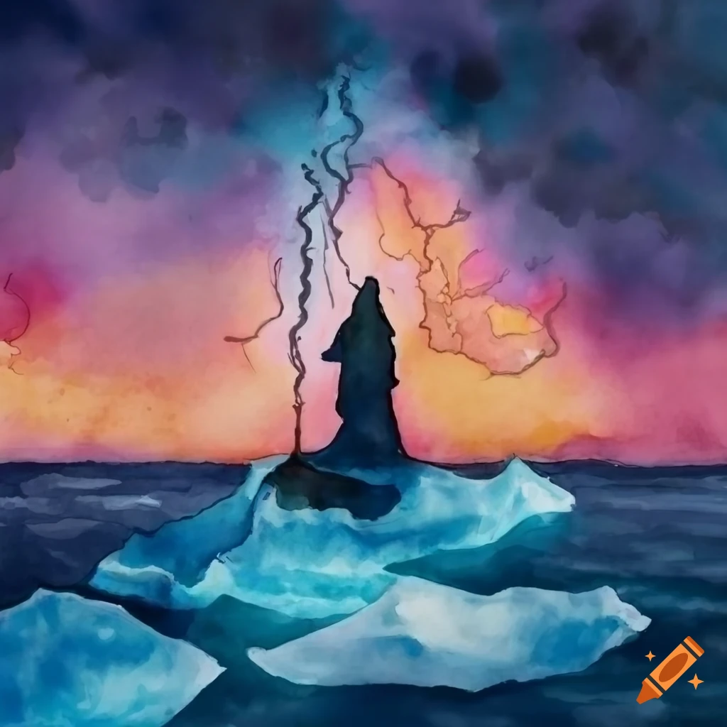 Watercolor painting of a wizard casting lightning bolt while standing ...