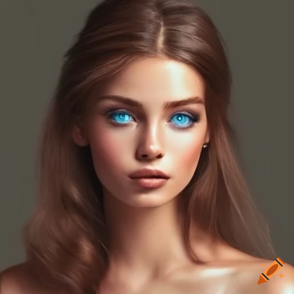 Gorgeous young woman with italian heritage, brown hair, blue eyes, tanned