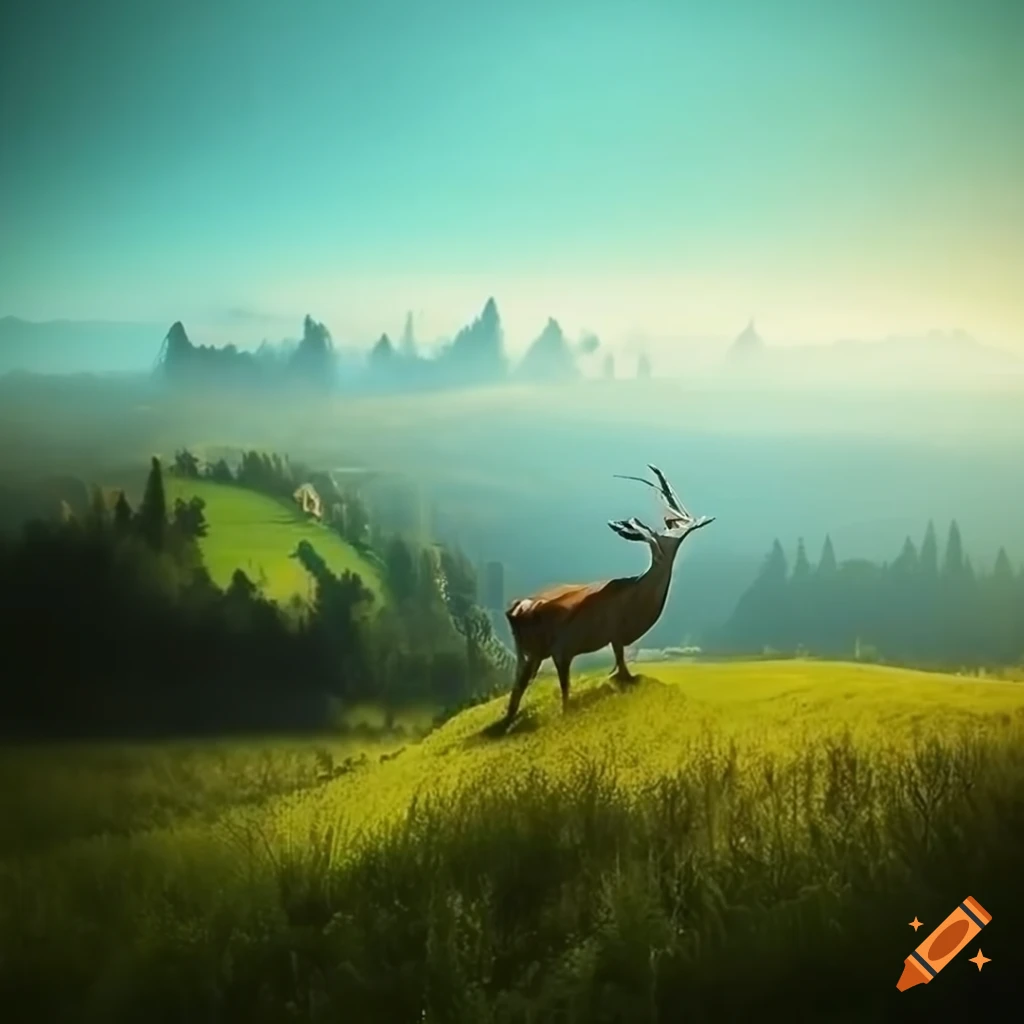 Idyllic, village, one deer who looks at us, rabbits and bees in the ...