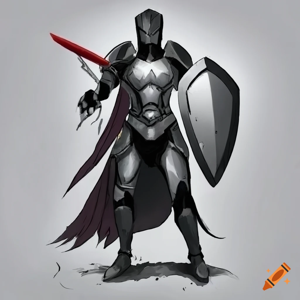 Paladin warrior in armor holding a sword and enchanted shield, in ...