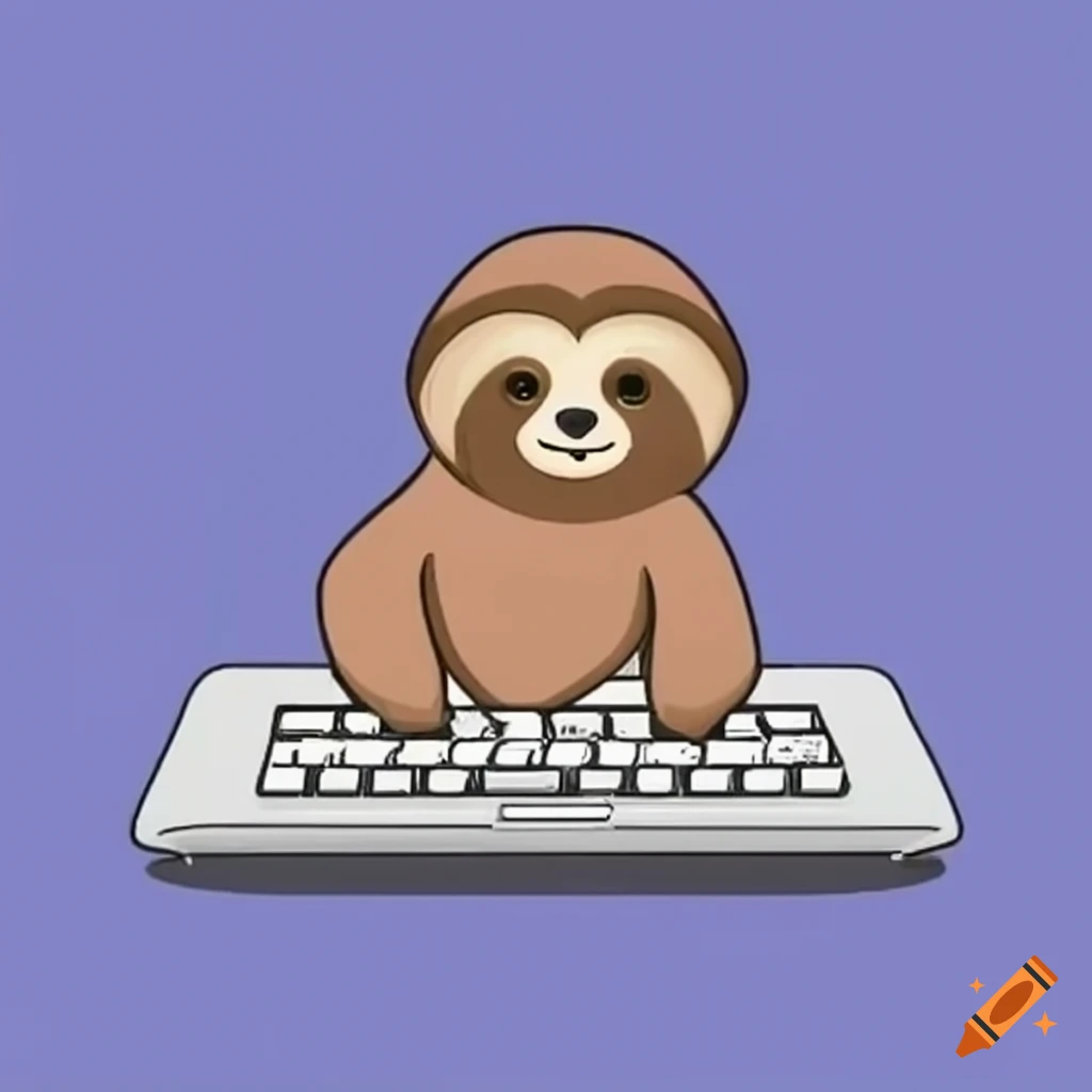 A relaxed sloth typing on a computer