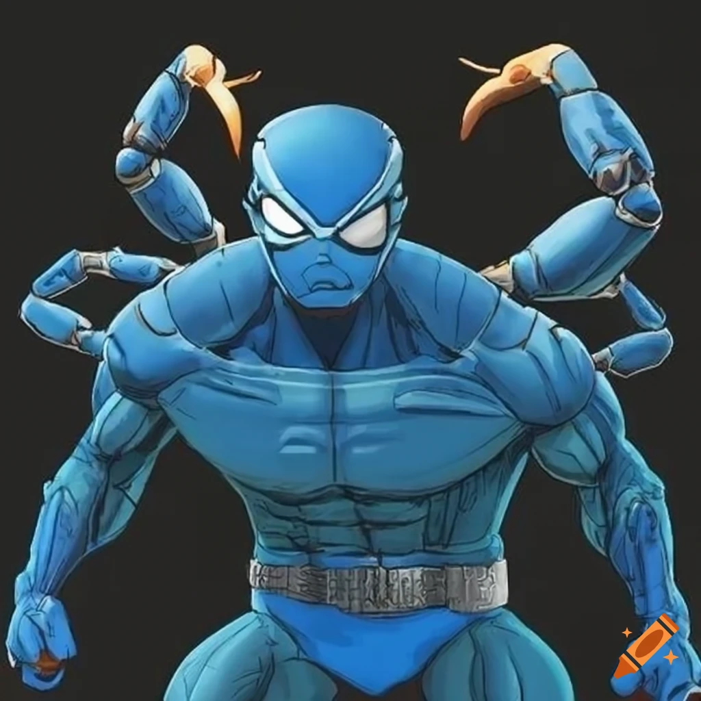 Marvel style blue crab superhero