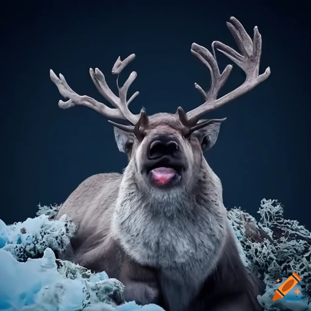 Reindeer on the glacier eating lichen