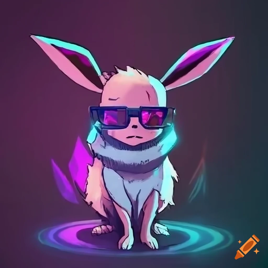 Cyberpunk eevee with glasses and top hat by Ken Sugimori on Craiyon