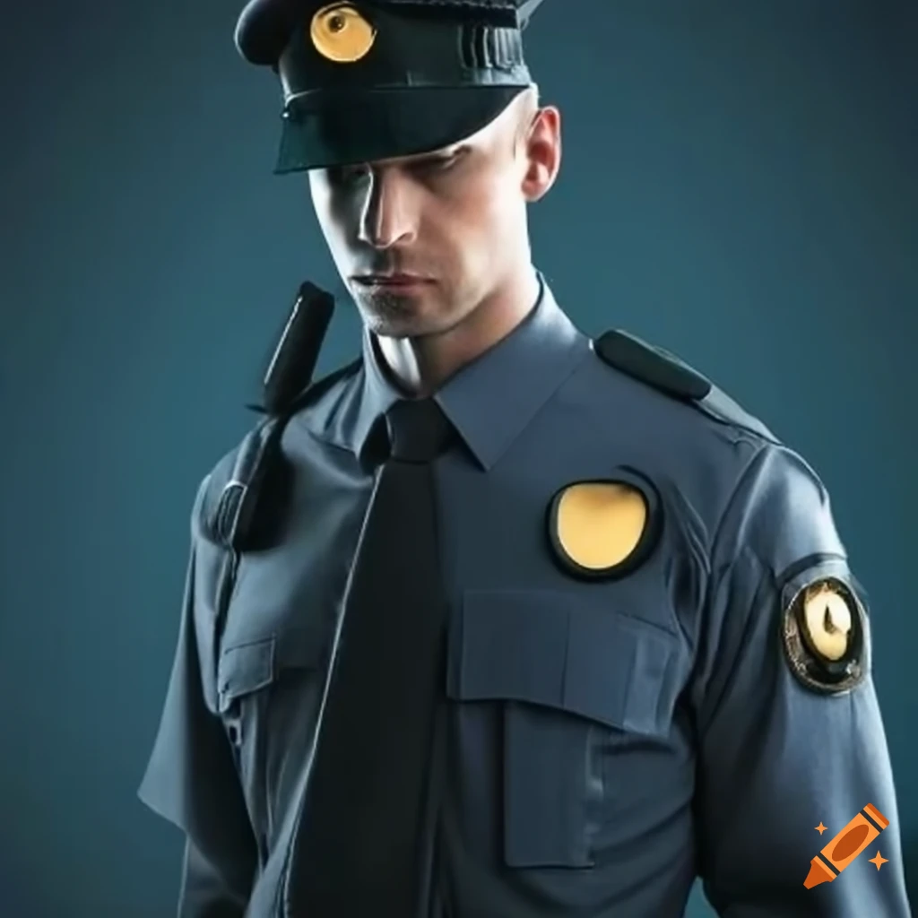 Handsome security guard in peaked cap on Craiyon