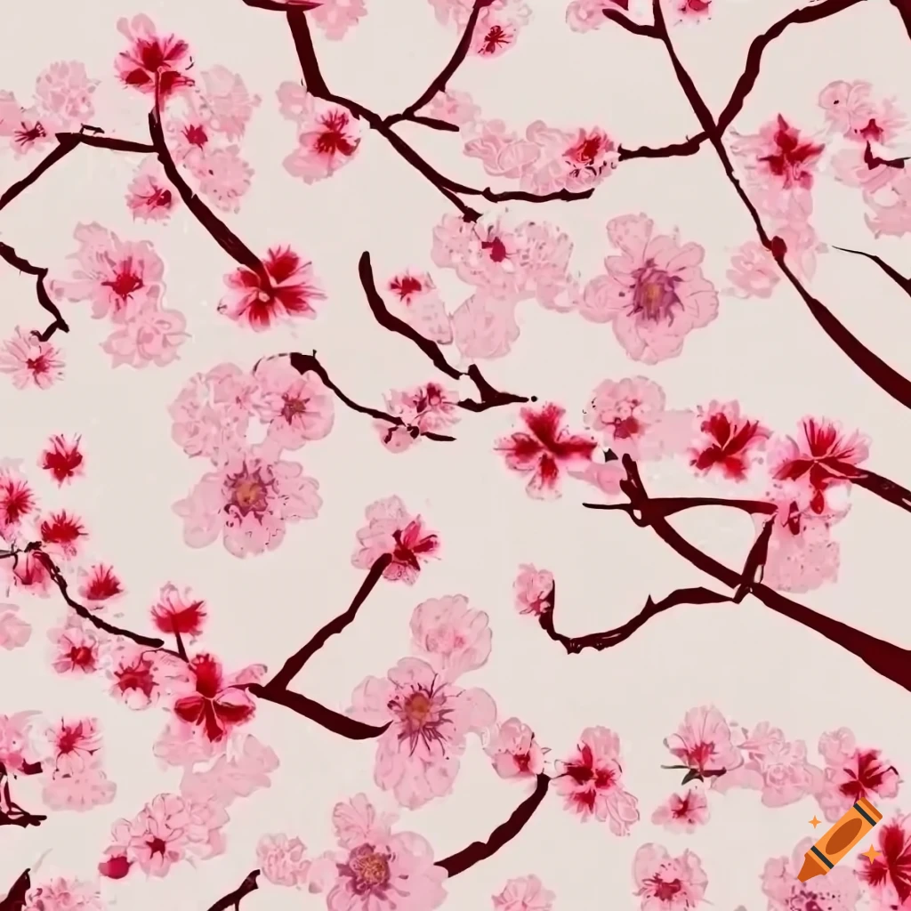 Cherry blossom pattern on neutral white background on Craiyon