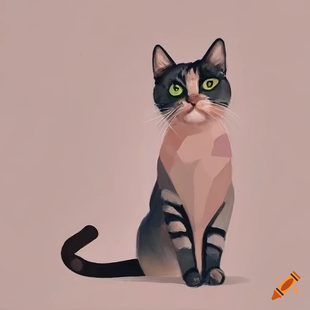 A sitting cat painting with geometric shapes and soft hues on Craiyon