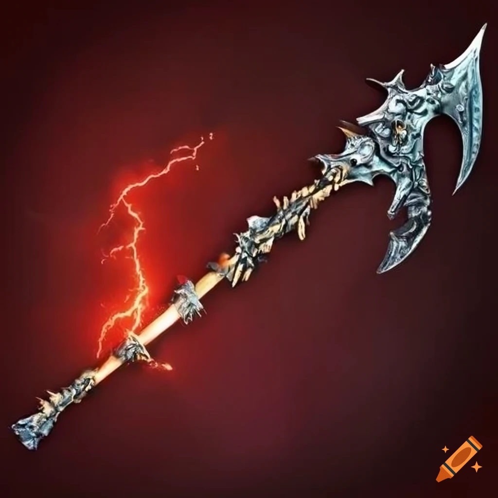 Ornate halberd crackling with red lightning