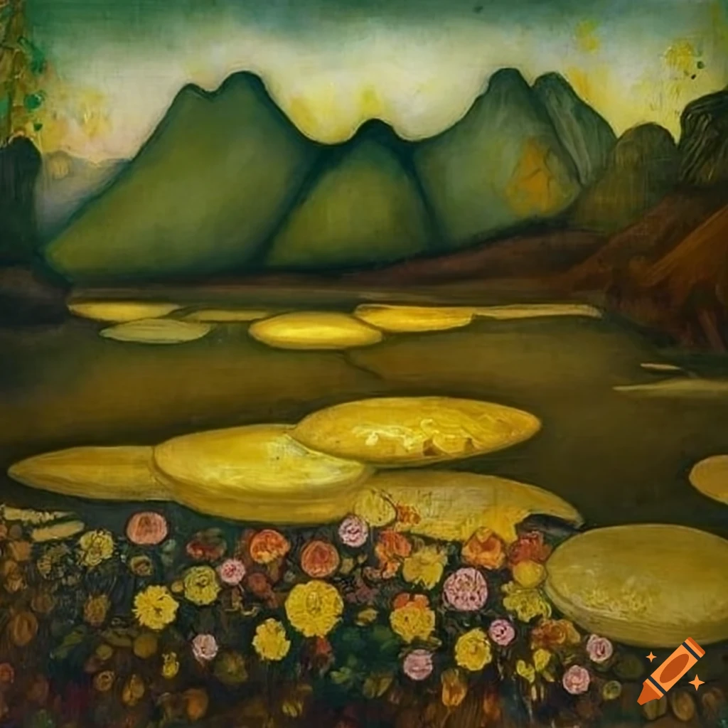 Diego rivera's vibrant landscape in bloom during the golden hour after ...