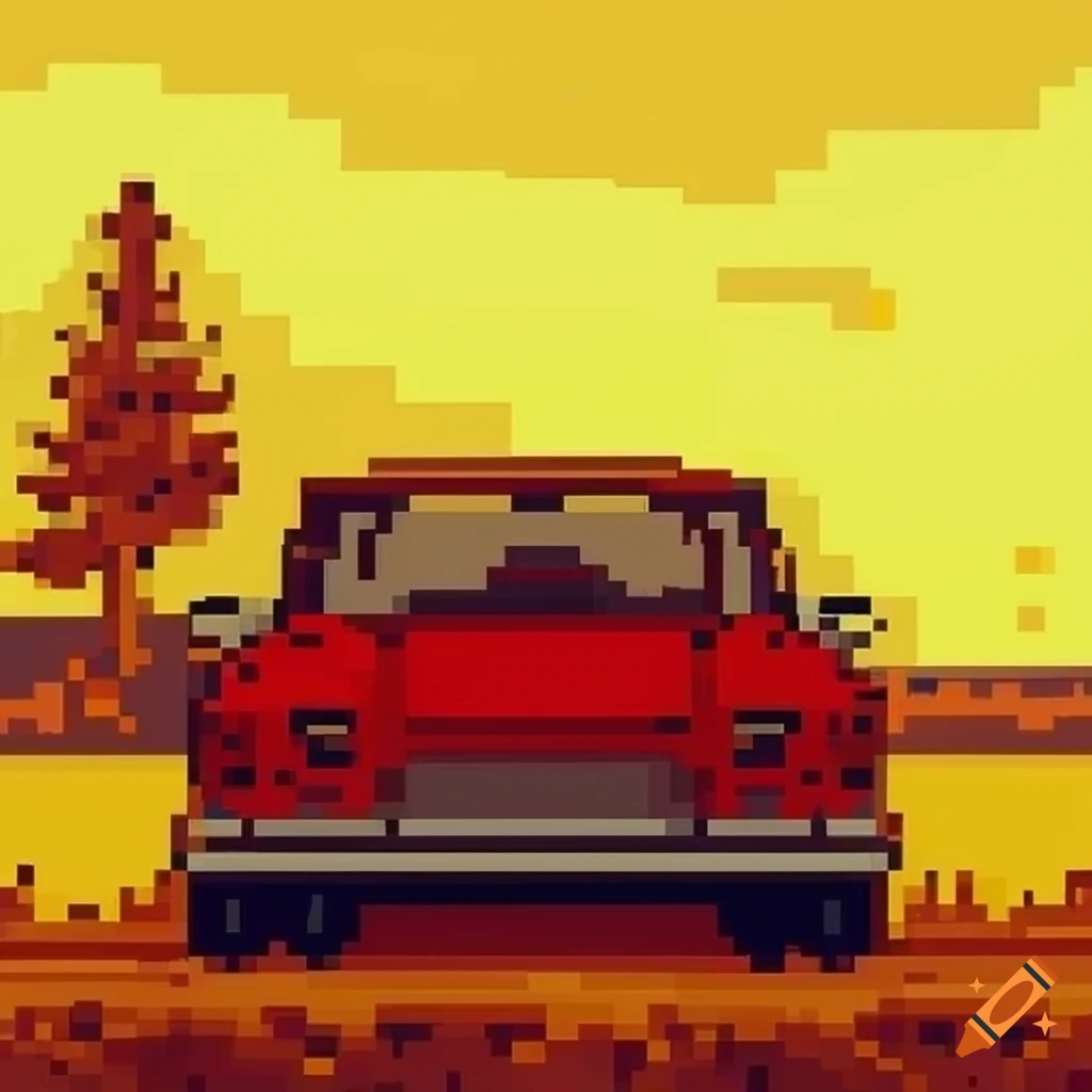 Car in countryside, retro pixel art style on Craiyon
