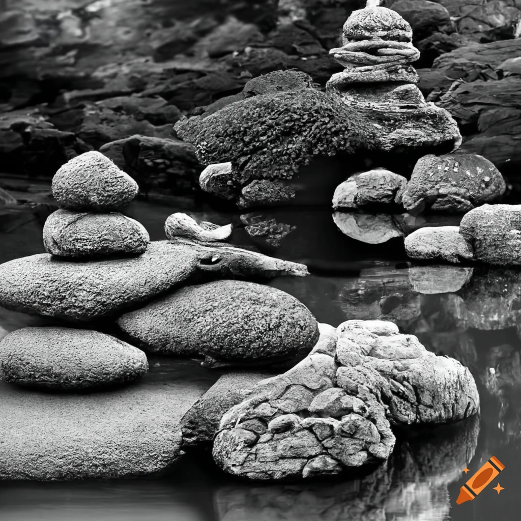 Zen garden, white and black images on Craiyon