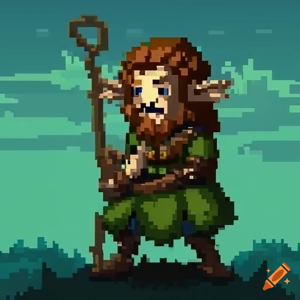 The 2d video game sprite of a a druid character in pixelart