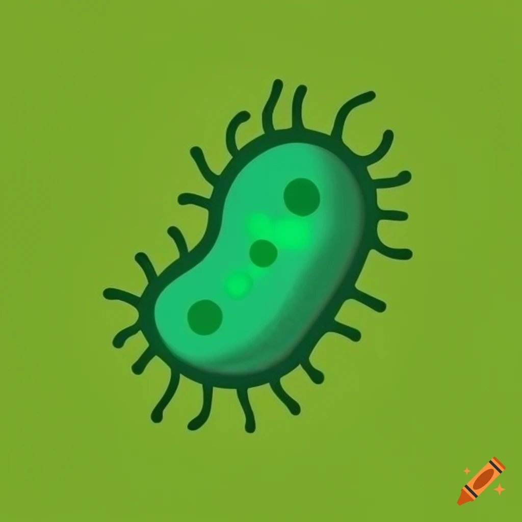 Minimalistic, playful, cute logo of a bacteria in green color