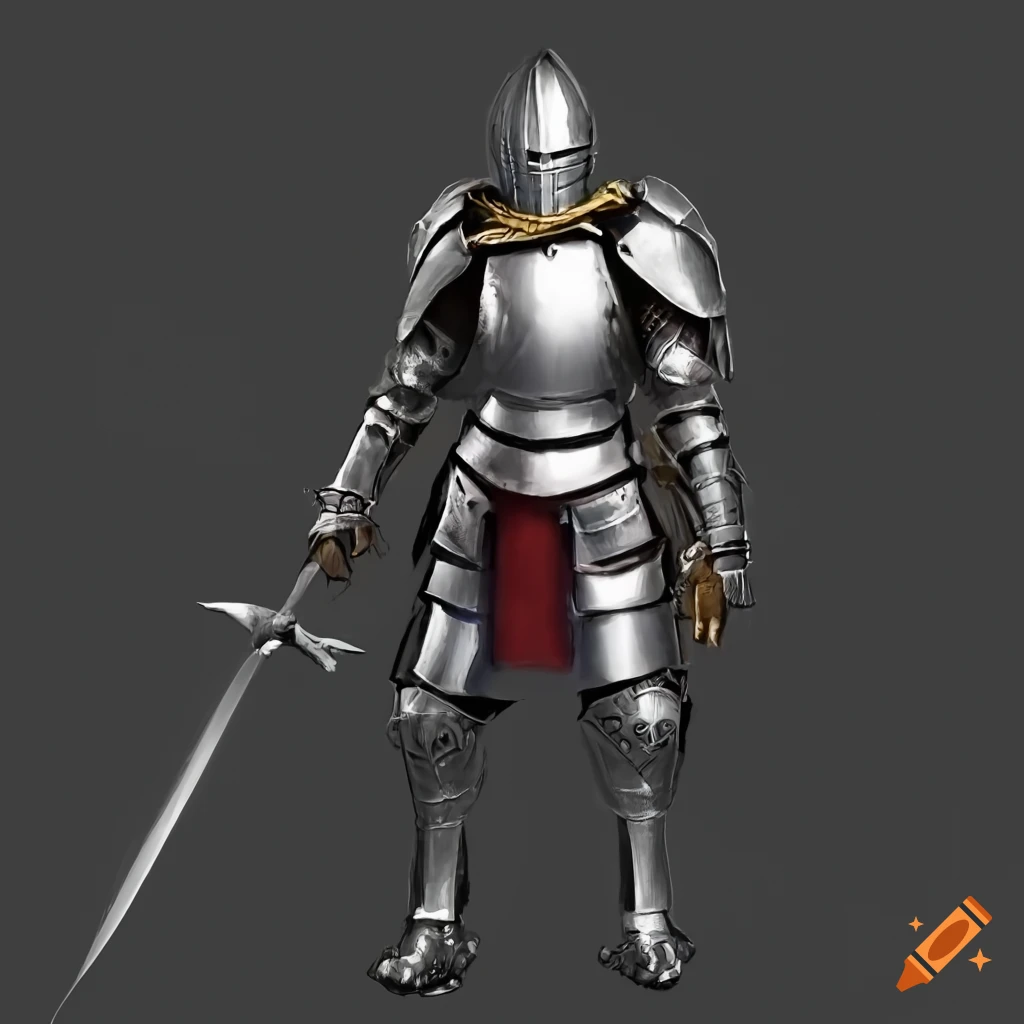 Full body art of a knight with gray armor 4k animtronic
