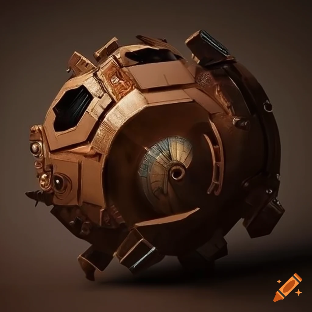 Round hunter spaceship, brown metal, maximum details