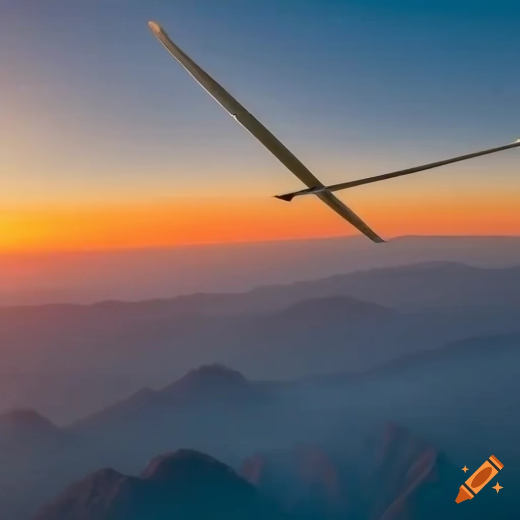 An aerial view of glider planes soaring over the mountains at sunset