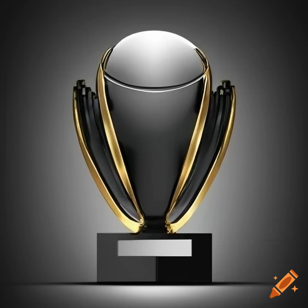 Futuristic trophy metallic gold and stainless