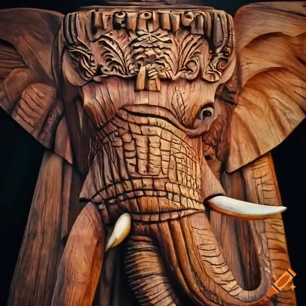 Elephant carved out of wood on Craiyon